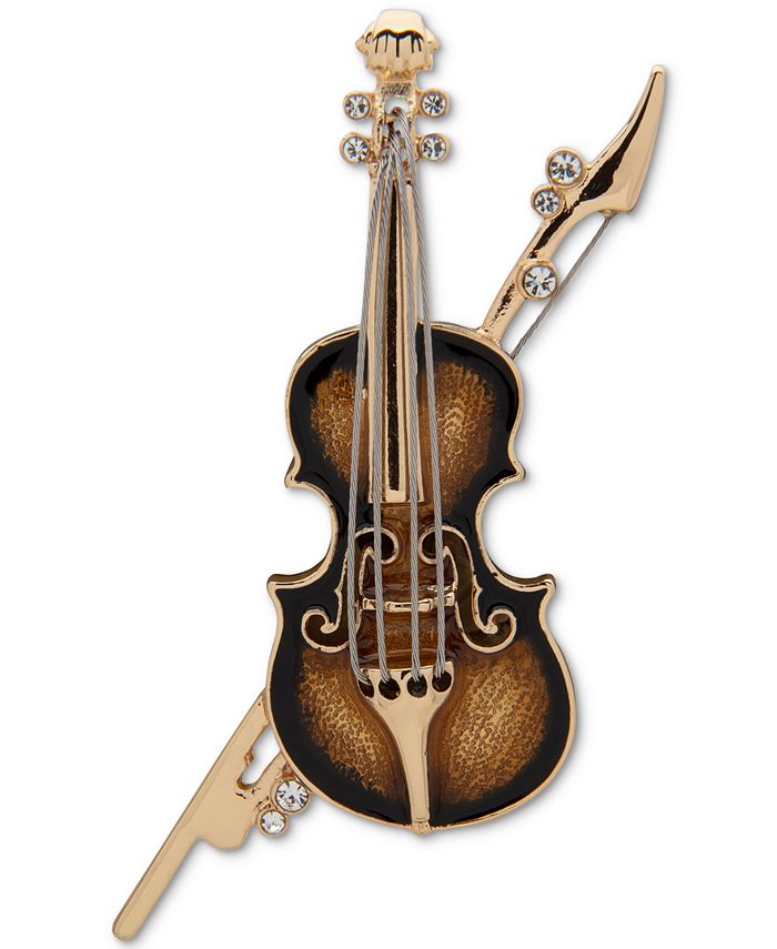 Anne Klein Gold-Tone Pavé Violin Pin - Macy's