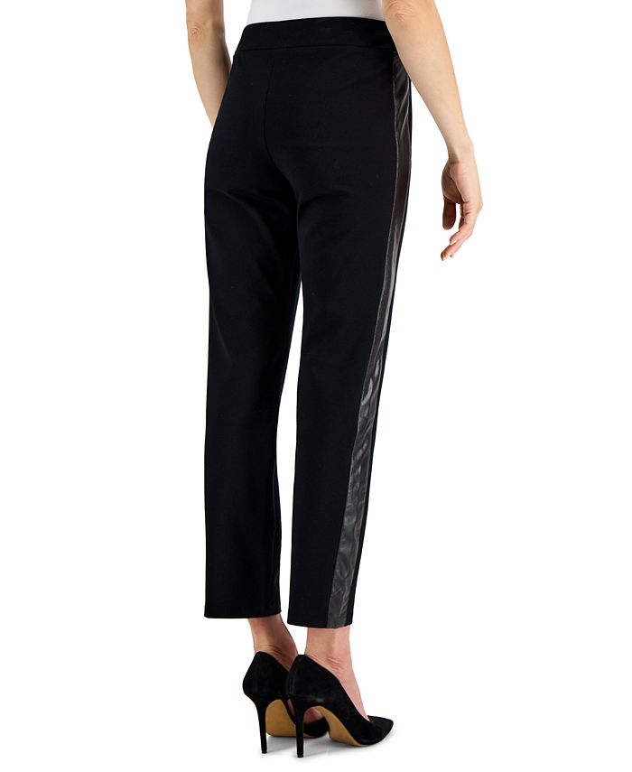 JM Collection Women's Faux-Leather-Stripe Ponté-Knit Pants, Created for ...