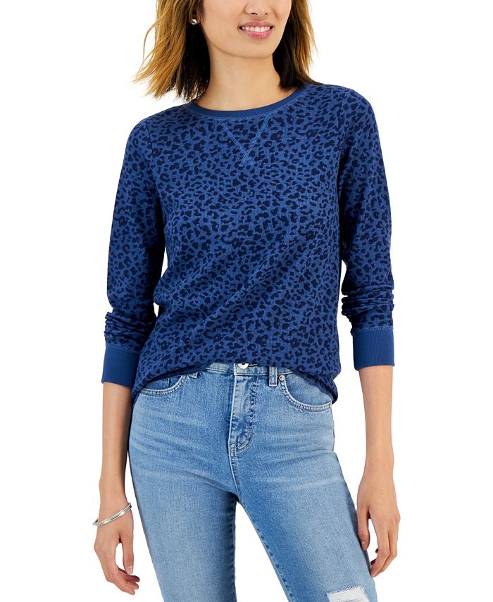 Style & Co Petite Printed Waffle Top, Created for Macy's - Macy's