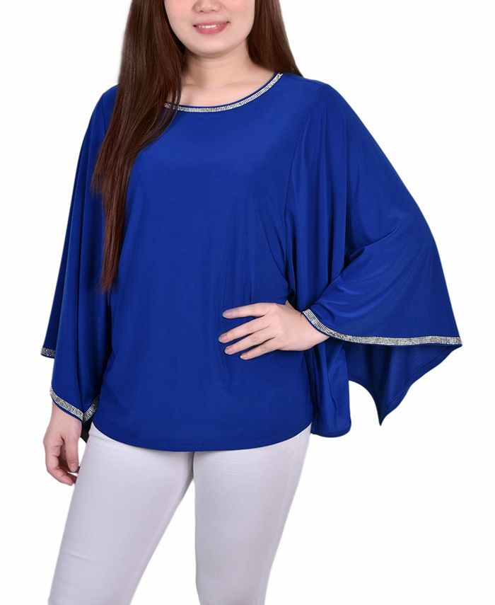 NY Collection Petite Size Long Batwing Top with Glitz Tape at Neckline ...