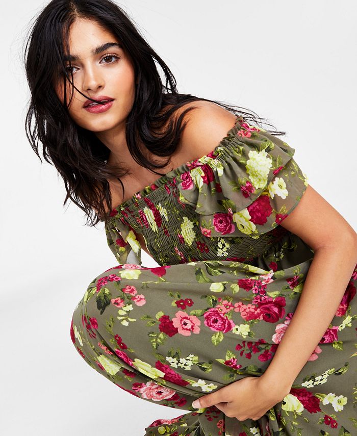 Bar III Women's Printed Smocked Maxi Dress, Created for Macy's - Macy's