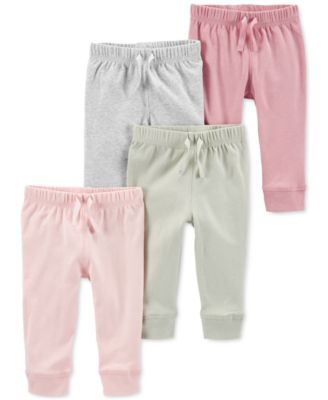 Baby Girls Comfy Fit Drawstring Cotton Pants, Pack of 4