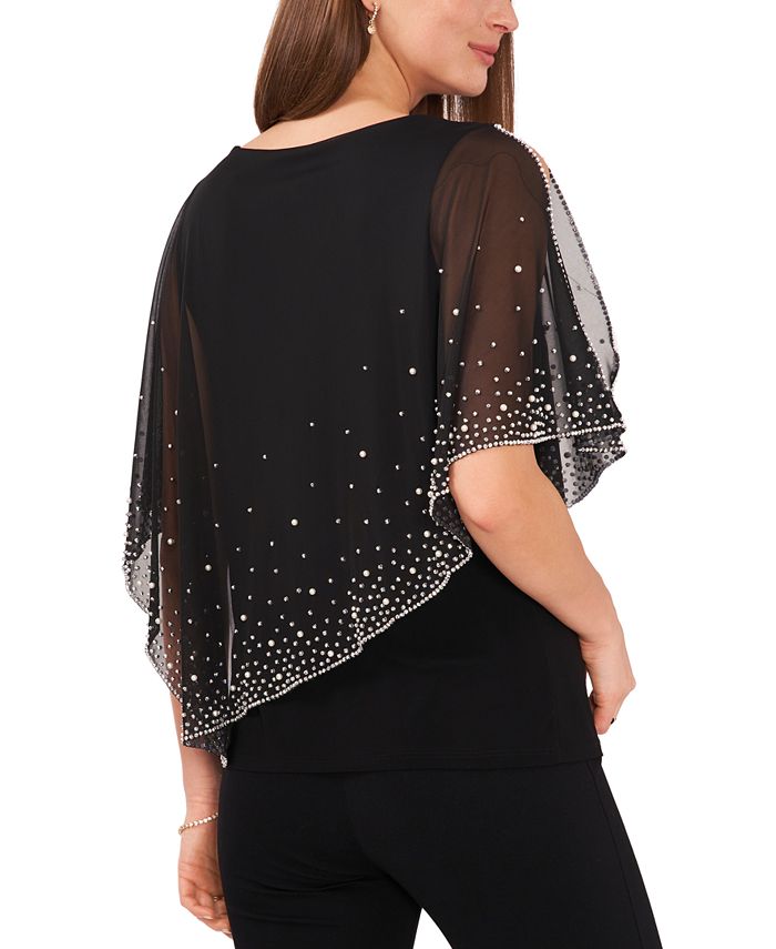 MSK Women's Beaded Overlay Cape Top - Macy's