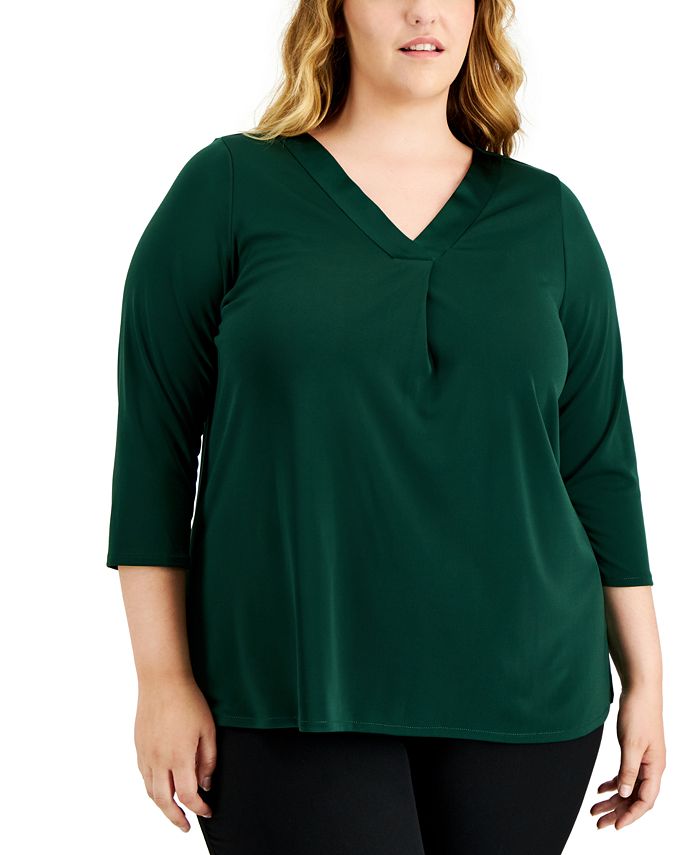 Alfani Plus Size 34 Sleeve Cinched Neck Top Created For Macys Macys