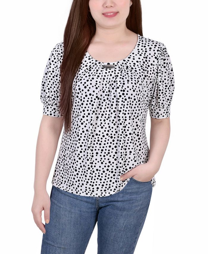 NY Collection Women's Missy Short Sleeve Balloon Sleeve Top - Macy's