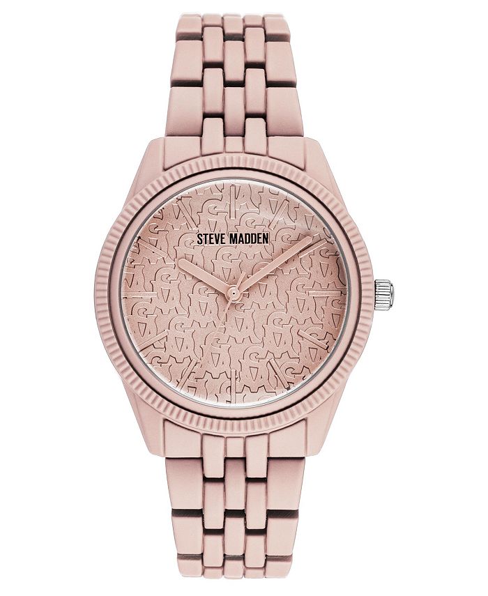 Steve Madden Women's Matte Light Pink Rubberized Link Band Watch, 36mm ...