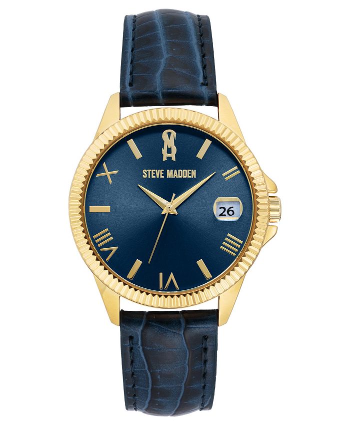 Steve Madden Women's Navy Grain Pattern Leather Strap with Stitching ...