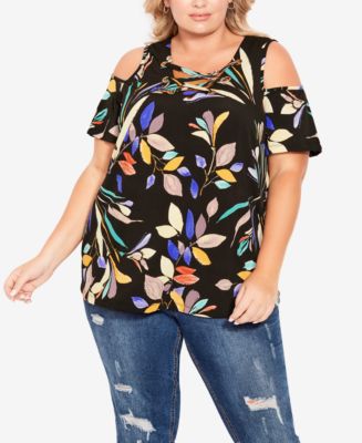 Plus Size Cara Cold Shoulder Print Top - Macy's