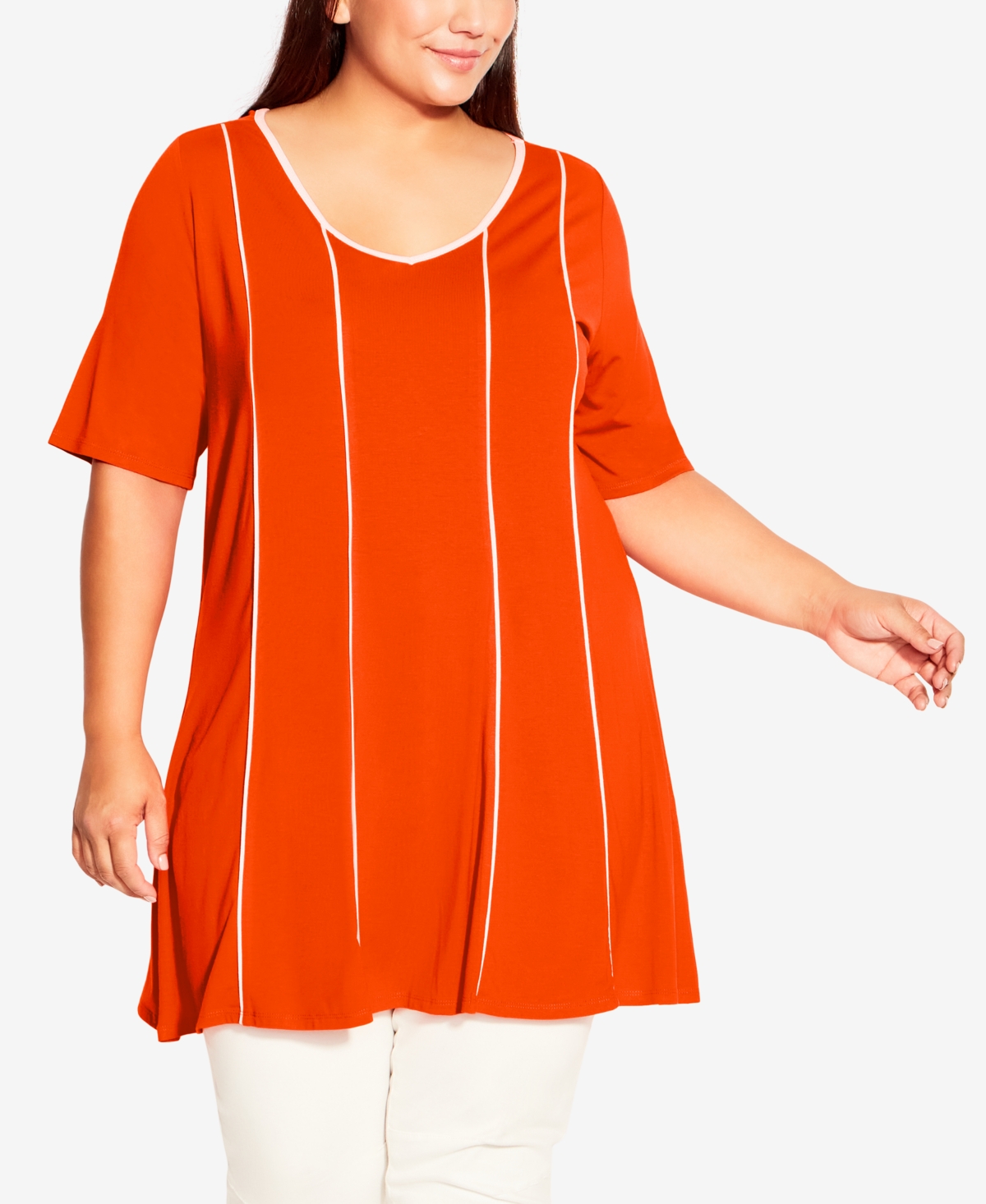 Avenue Plus Size Swing Panel Tunic Top In Orange/white | ModeSens