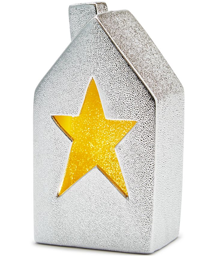 Holiday Lane Black & White Silver-Tone Porcelain Star-Cutout House LED ...
