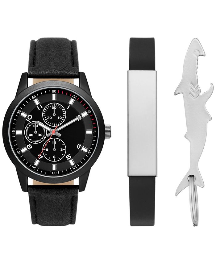 Folio Men's Black Stainless Steel Bracelet Watch, 44mm Gift Set - Macy's