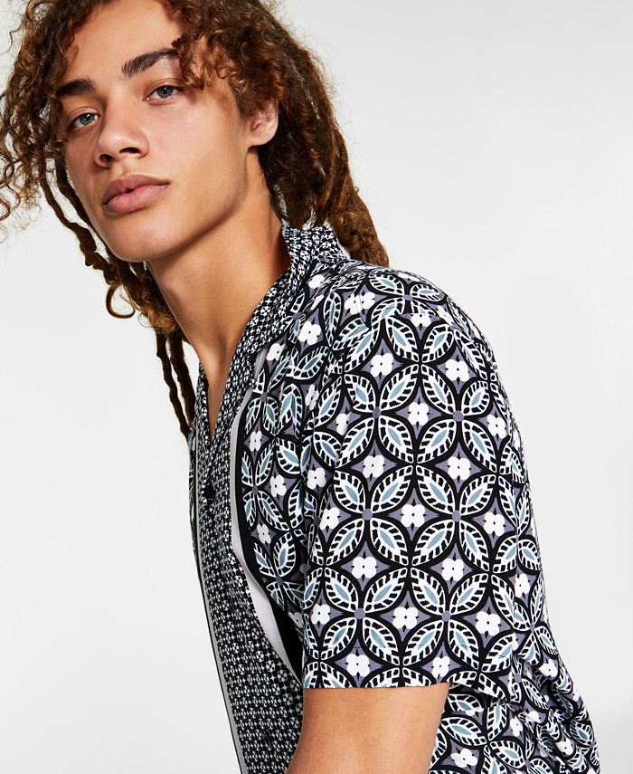 I N C International Concepts Mens Regular Fit Geo Print Camp Shirt