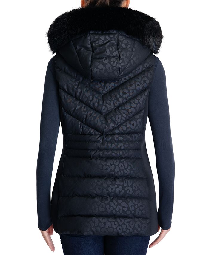 Michael Kors Women's Embossed Faux-Fur-Trim Hooded Puffer Vest ...
