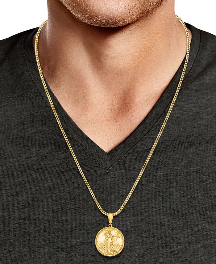 Macy's Men's Coin 24" Pendant Necklace in 14k Gold-Plated Sterling ...