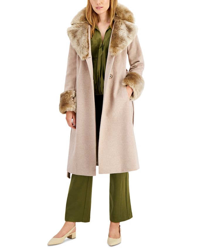 Via Spiga Women's Faux-Fur-Trim Belted Wrap Coat & Reviews - Coats ...