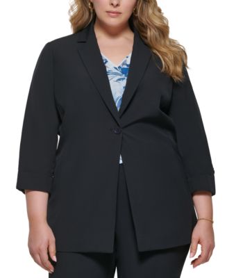 Calvin Klein Plus Size One-Button Roll-Tab Jacket - Macy's