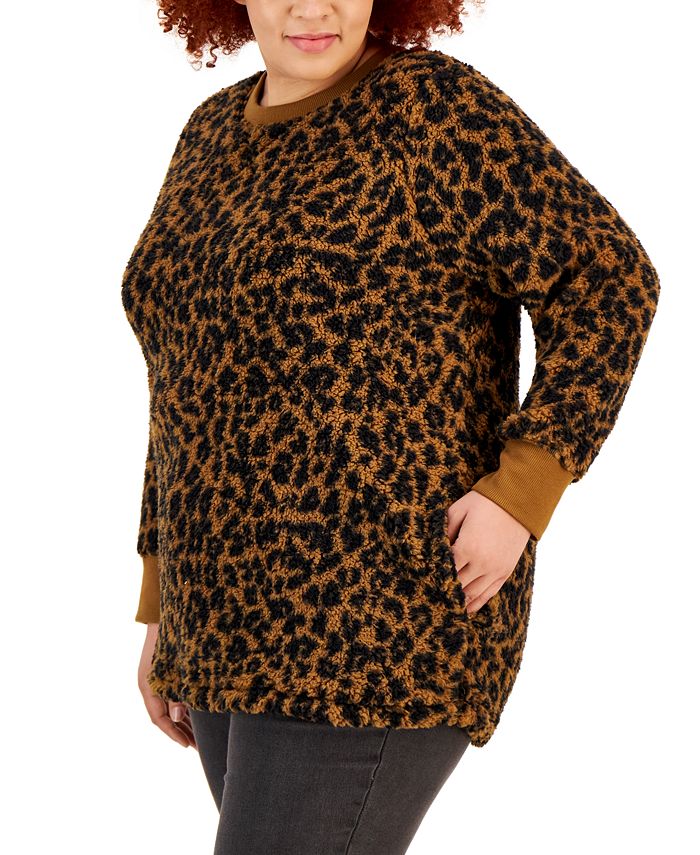 Style & Co Plus Size Animal Print Sherpa Tunic, Created for Macy's - Macy's