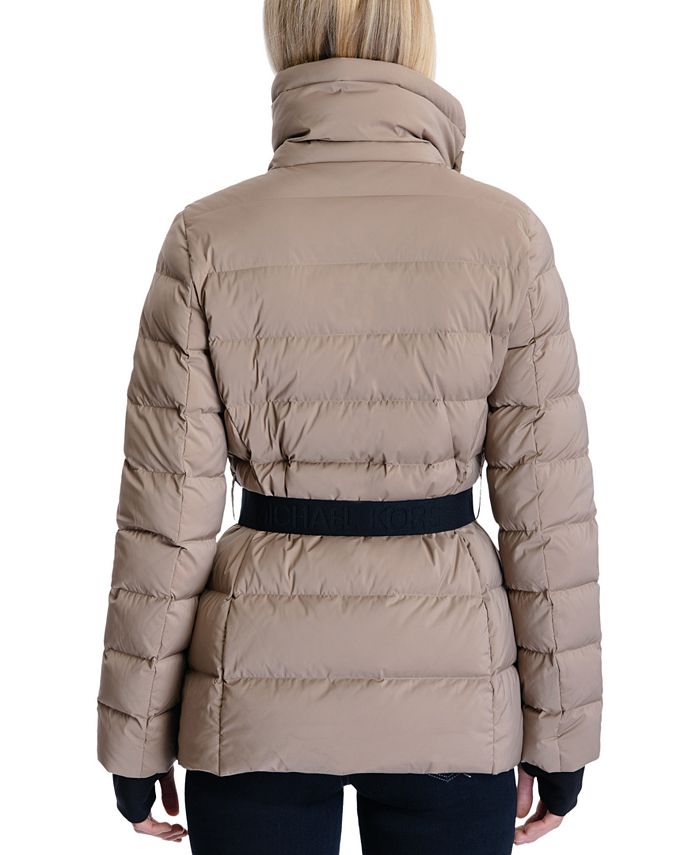 Michael Kors Women's Stretch Asymmetrical Belted Down Puffer Coat - Macy's