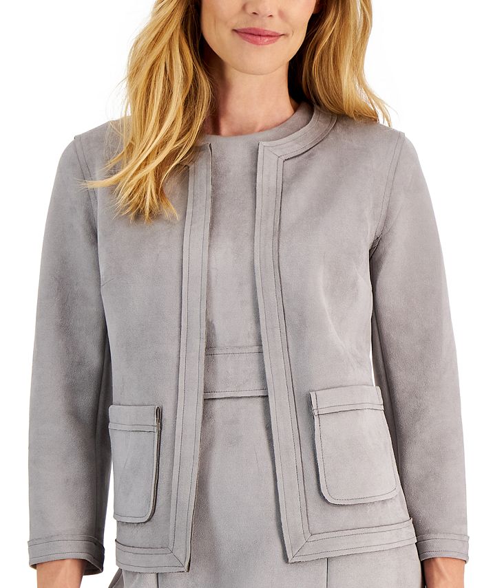 Kasper Petite Faux-Suede Framed Patch-Pocket Jacket - Macy's