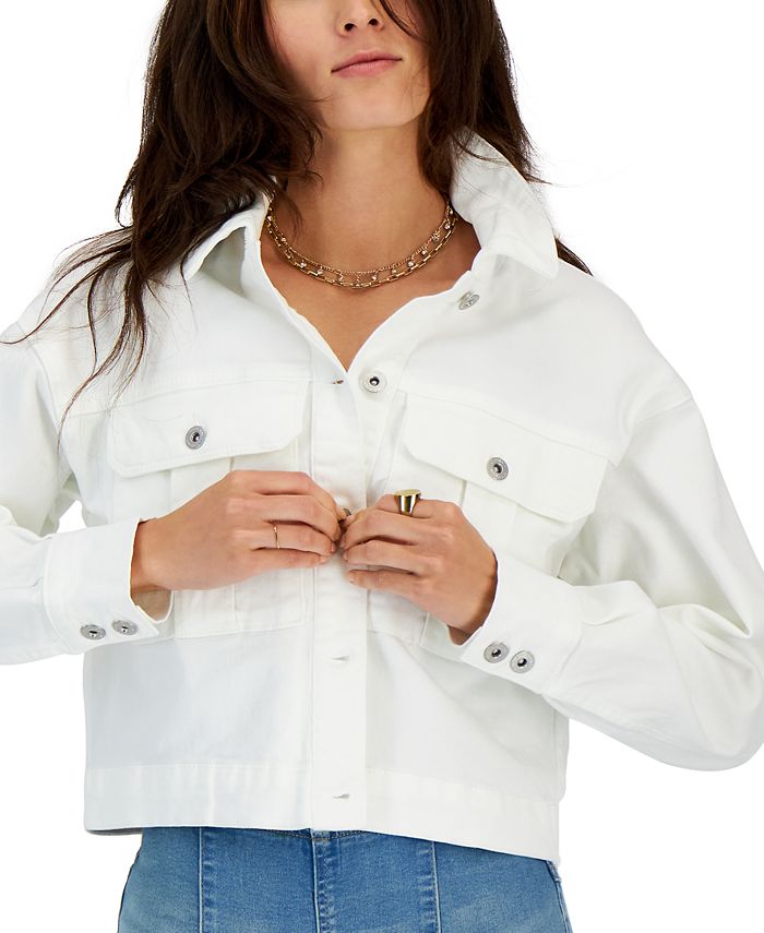 INC International Concepts Women's Cropped Denim Jacket, Created for ...
