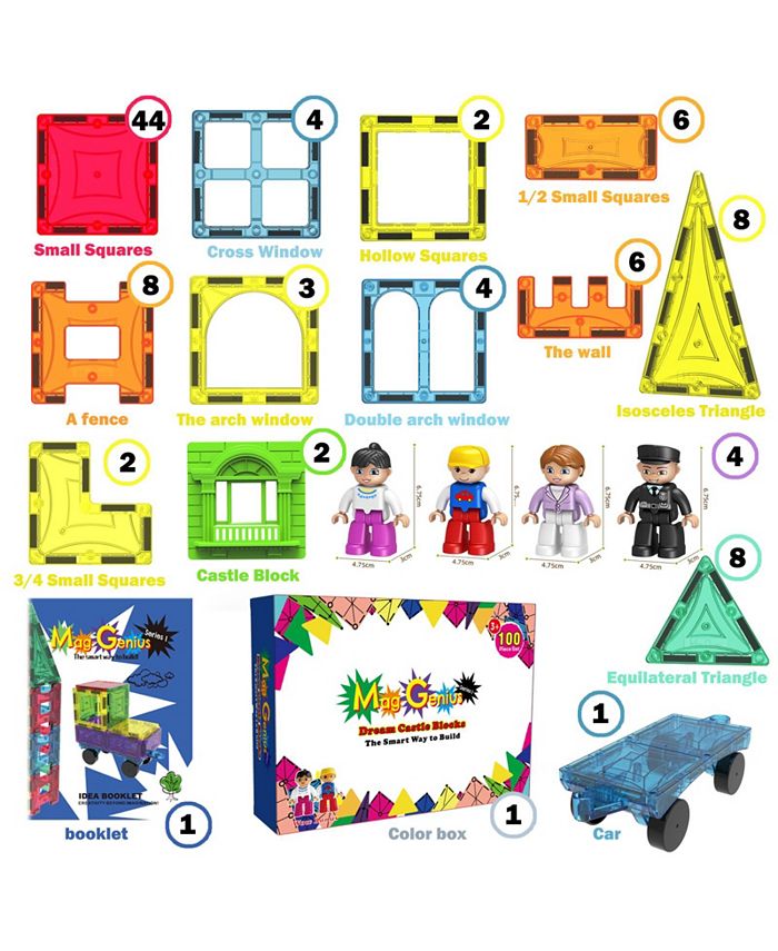 Mag-Genius 102 Piece Magnetic Building Block Play People Castle Set ...