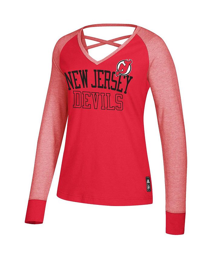adidas Women's Red New Jersey Devils Contrast Long Sleeve T-shirt ...
