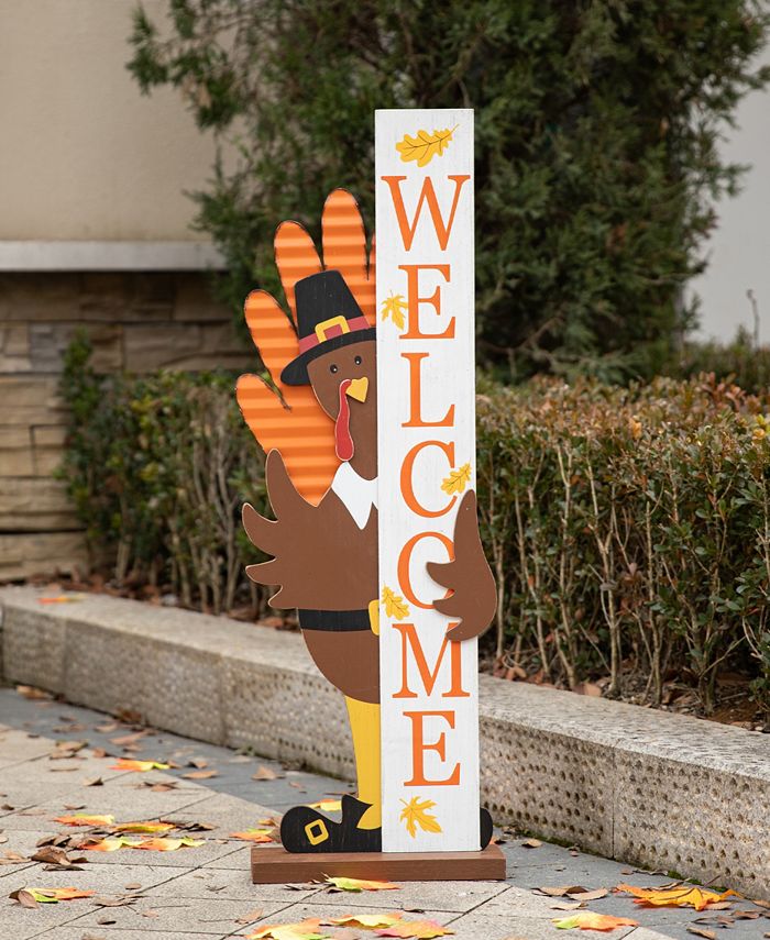 Glitzhome Thanksgiving Wooden Turkey Welcome Porch Decor, 36" - Macy's