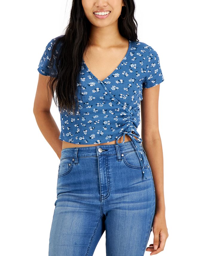 Hippie Rose Juniors' Cotton Cinched Surplice Top - Macy's