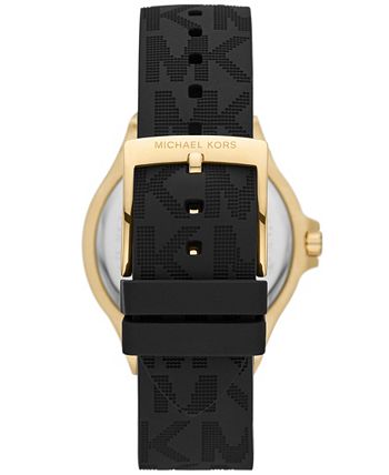 Michael Kors Women's Mini-Lennox Three-Hand Black Silicone Strap Watch ...