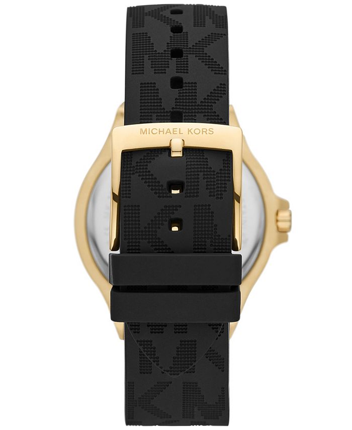 Michael Kors Women's Mini-Lennox Three-Hand Black Silicone Strap Watch ...