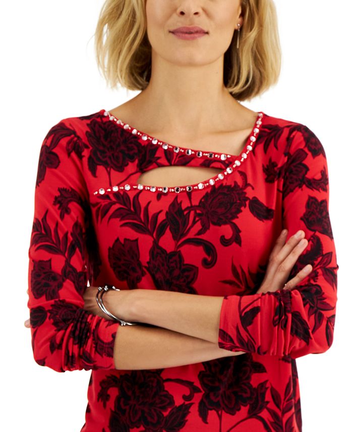 JM Collection Women's Printed Cut-Out Detail Top, Created for Macy's ...