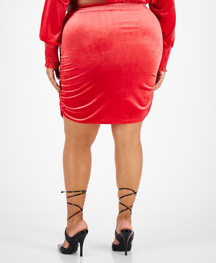 Bar III Plus Size Ruched Velvet Bodycon Mini Skirt, Created for Macy's ...