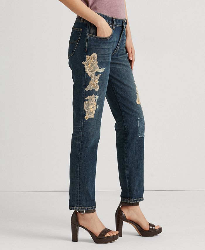 Lauren Ralph Lauren Lace Patchwork Relaxed Tapered Jeans - Macy's