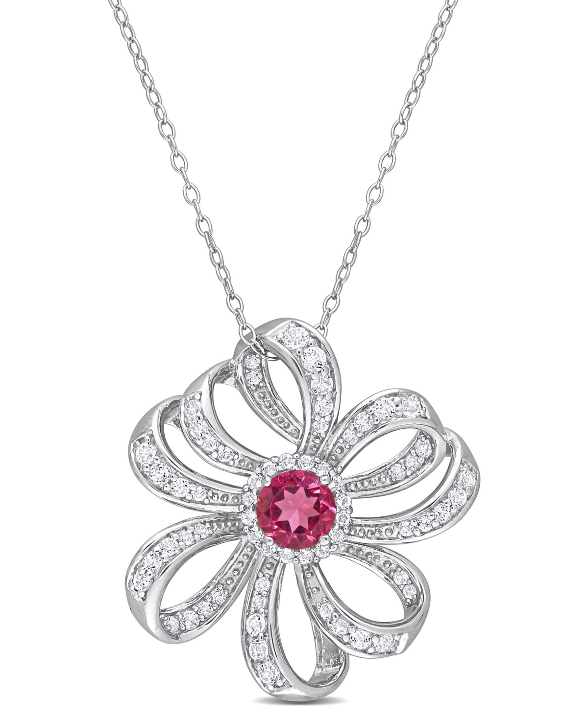 Click here for Gemstone Flower Necklace in Sterling Silver - Pink... prices