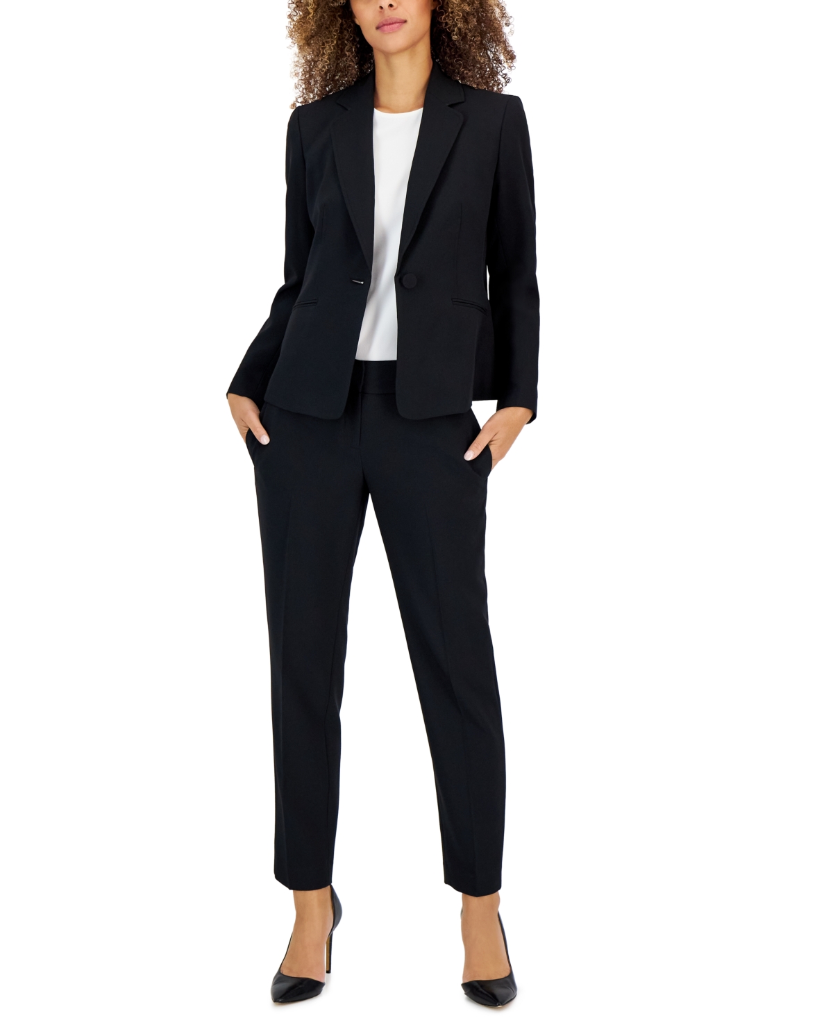 Le Suit Womens Crepe One-Button Pantsuit Set - Black