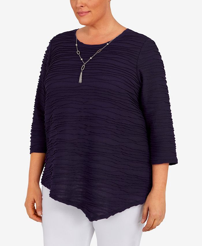 Alfred Dunner Plus Size Classics Solid Texture Top with Detachable ...
