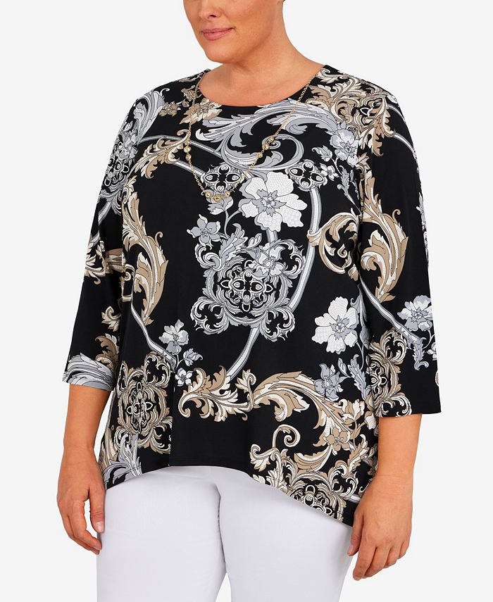Alfred Dunner Plus Size Classics Floral Scroll Puff Print Top with ...
