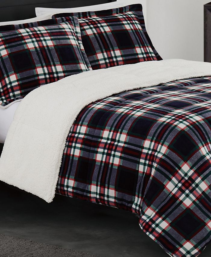 Macy's London Fog Benji Plaid 3 Piece Comforter Set, Full/Queen - Macy's