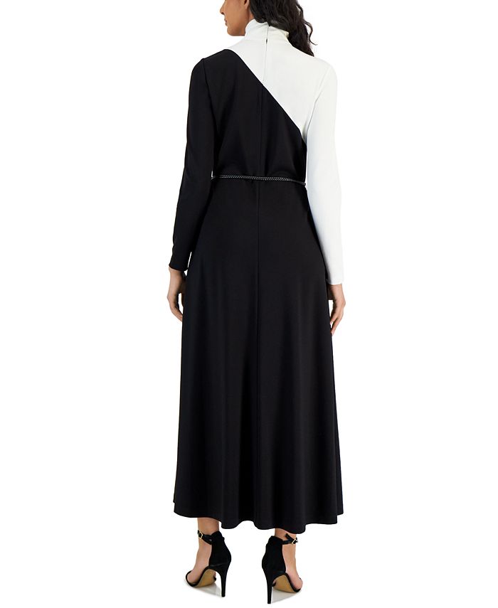 Anne Klein Women's Colorblocked Mock-Neck Belted Serenity Dress - Macy's Anne Klein Women's Colorblocked Mock-Neck Belted Serenity Dress - Macy's