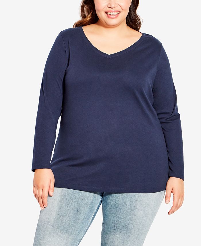 Avenue Plus Size V-Neck Long Sleeve Top - Macy's