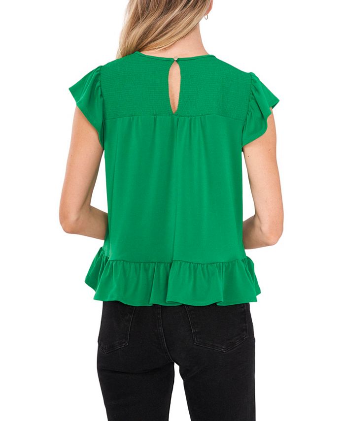 Cece Womens Flutter Sleeve Smocked Yoke Ruffle Hem Knit Top And Reviews