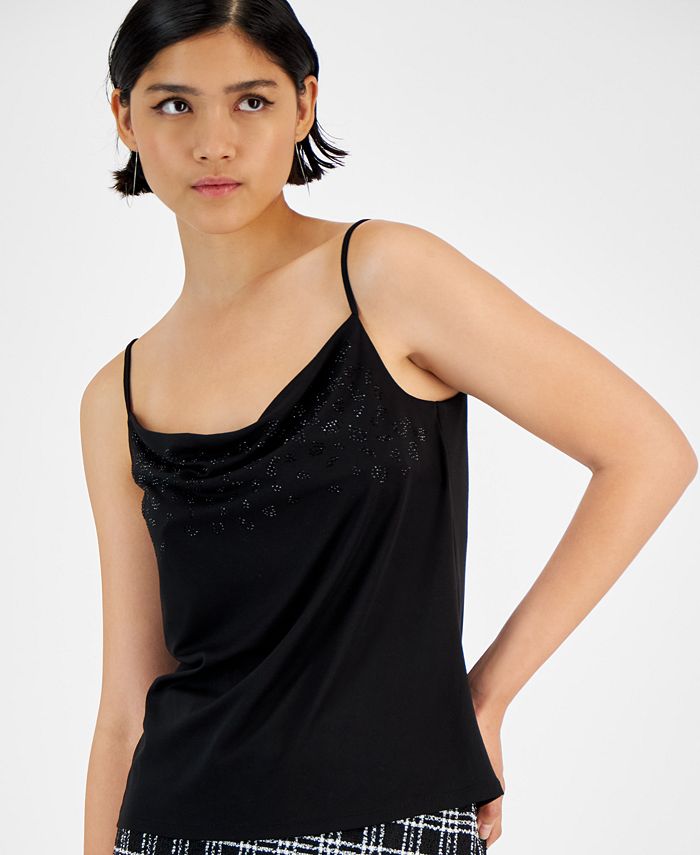 Bar III Women's Embellished Drape-Neck Camisole Top, Created for Macy's ...