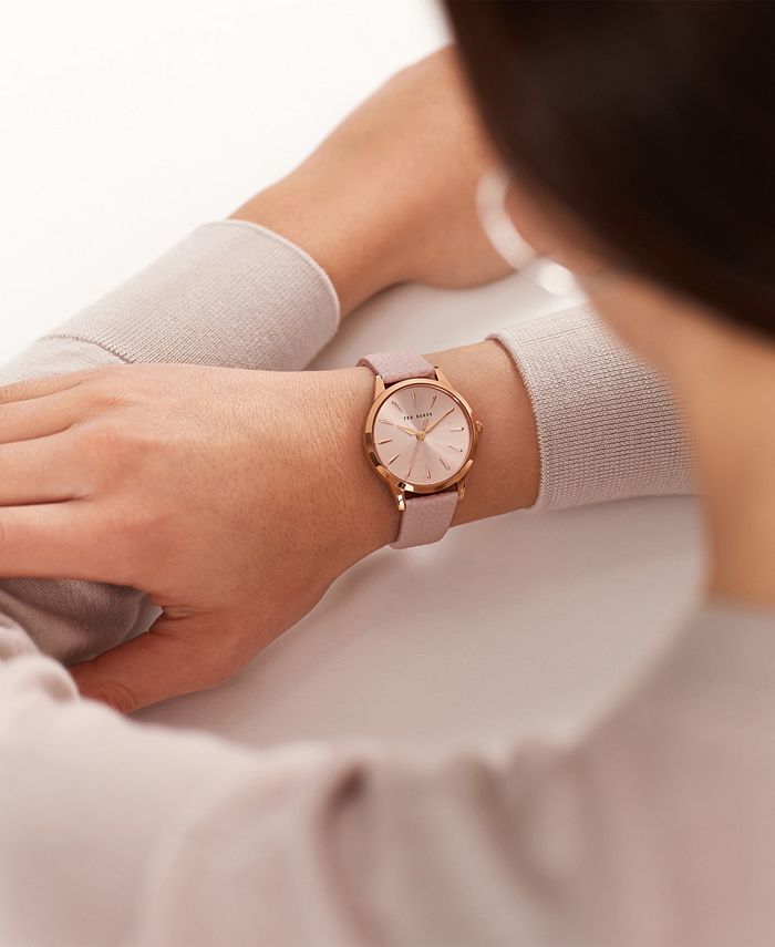 Ted Baker Women's Fitzrovia Charm Pink Leather Strap Watch 34mm - Macy's