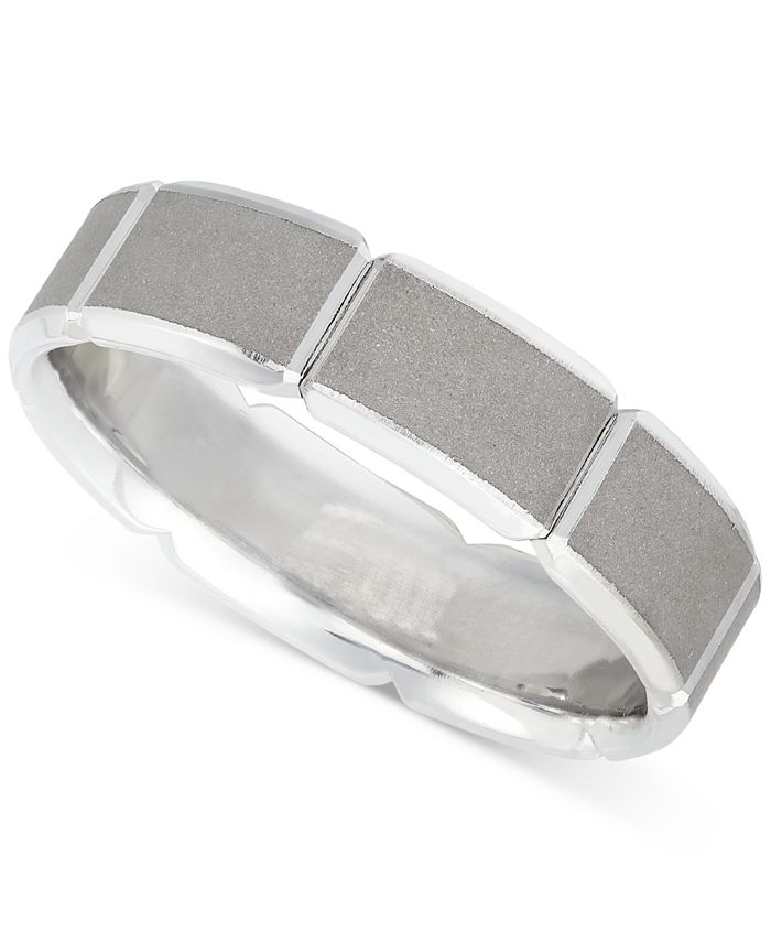 Macy's Men's Textured Bevel Segment Band in 10k White Gold - Macy's