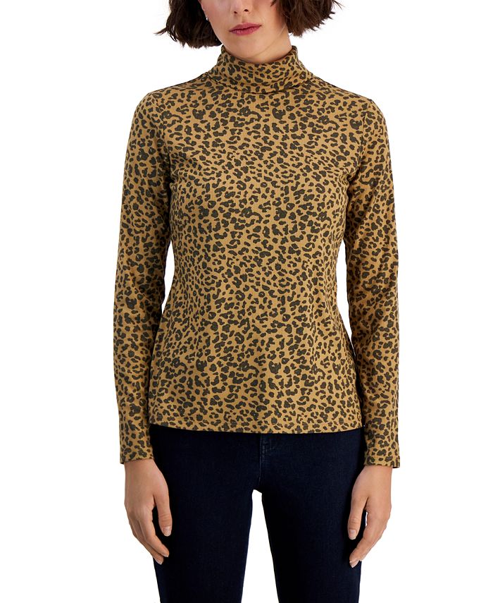 Style & Co Petite Printed Ribbed Turtleneck, Created for Macy's - Macy's