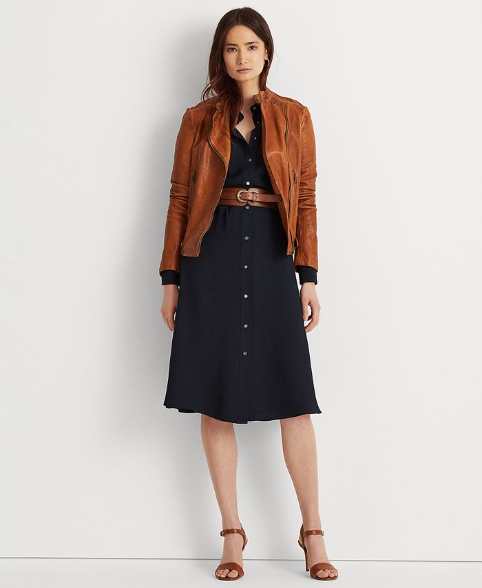 Lauren Ralph Lauren Tumbled-Leather Jacket & Reviews - Jackets ...