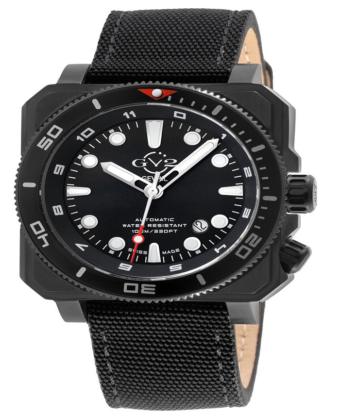 Gevril Men's Xo Submarine Swiss Automatic Black Canvas Strap Watch 44mm ...
