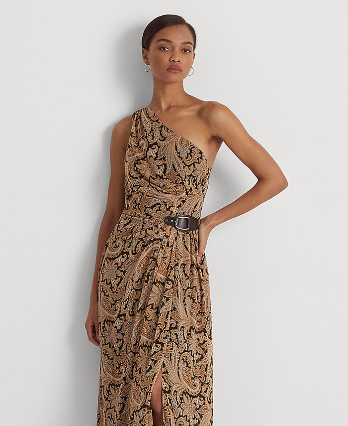 Lauren Ralph Lauren Paisley Crinkle Georgette One-Shoulder Gown - Macy's