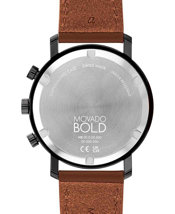 Movado Men's Swiss Chronograph Bold Evolution Brown Leather Strap Watch ...