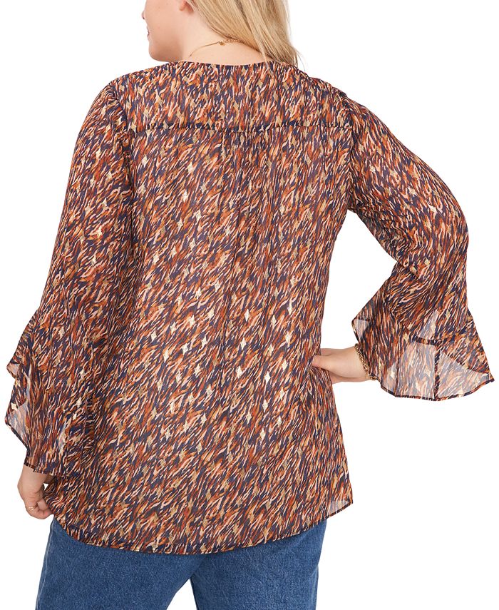 Vince Camuto Plus Size Printed Ruffle-Cuff 3/4-Sleeve Blouse - Macy's